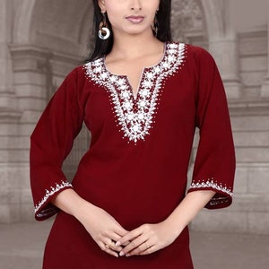 Maroon Bohemian Boho Chic Top~tunic~blouse - White Embroidery Tunic ...