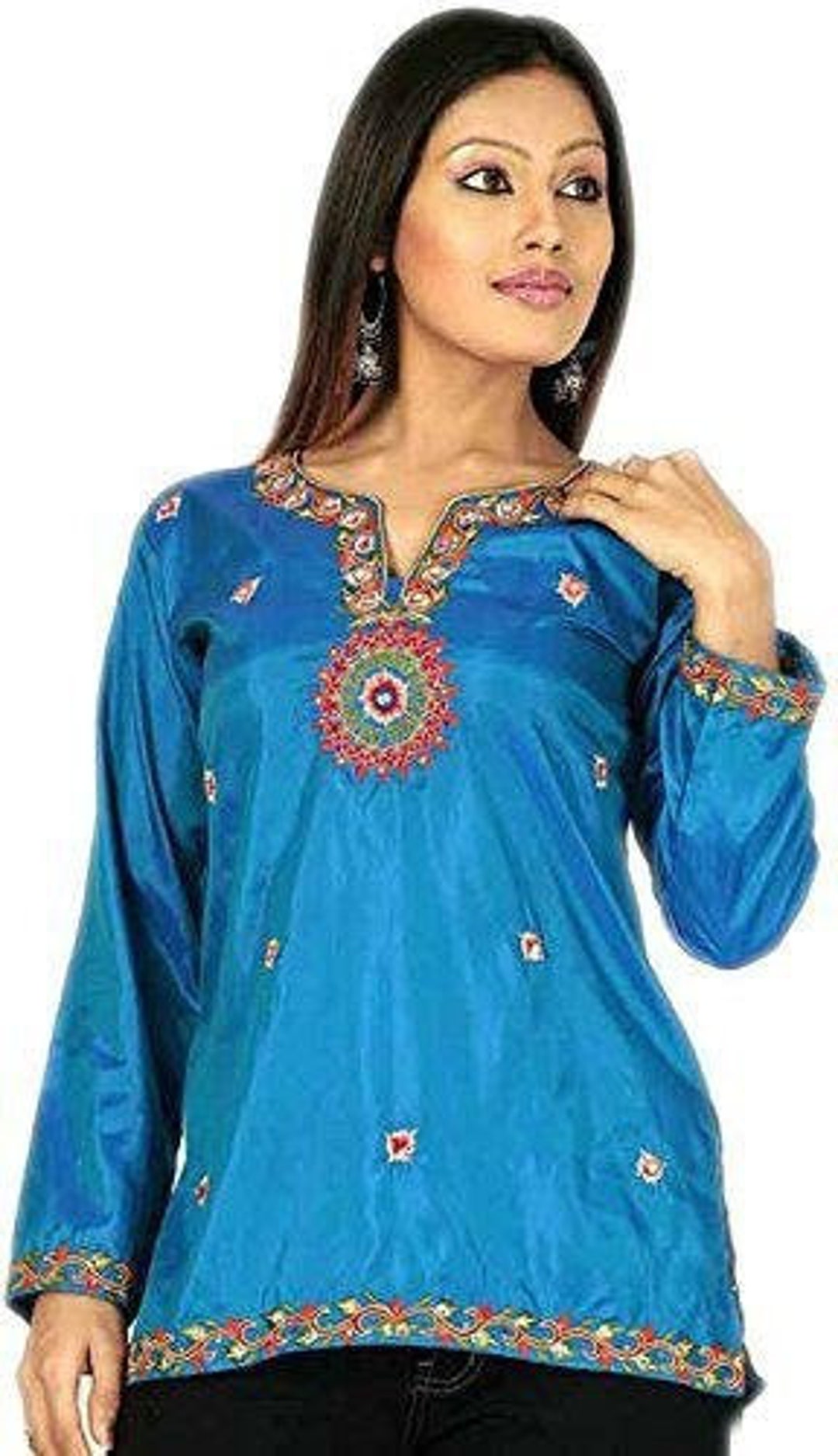 Women's Embroided Tunics, Silk Cotton Tunic Top, Casual Dress Casual ...