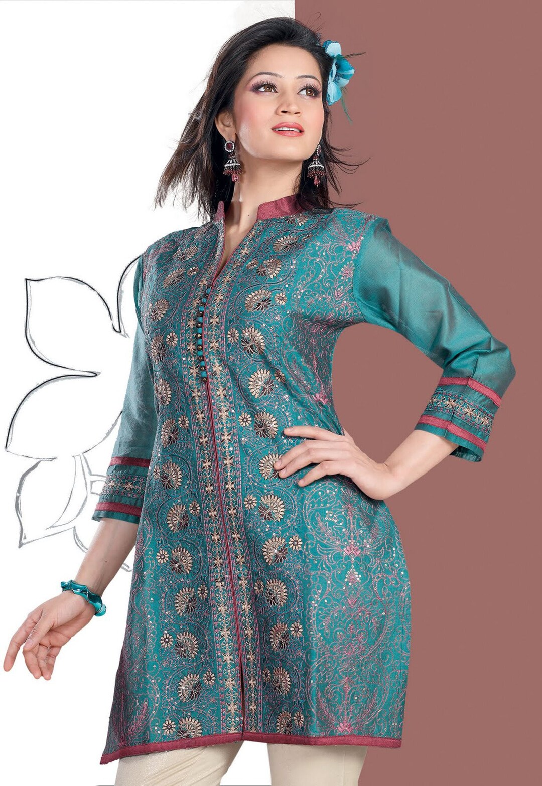 Womens Tunic Maxi Dress, Silk Embroidered Boho Chic Dress, Hand ...