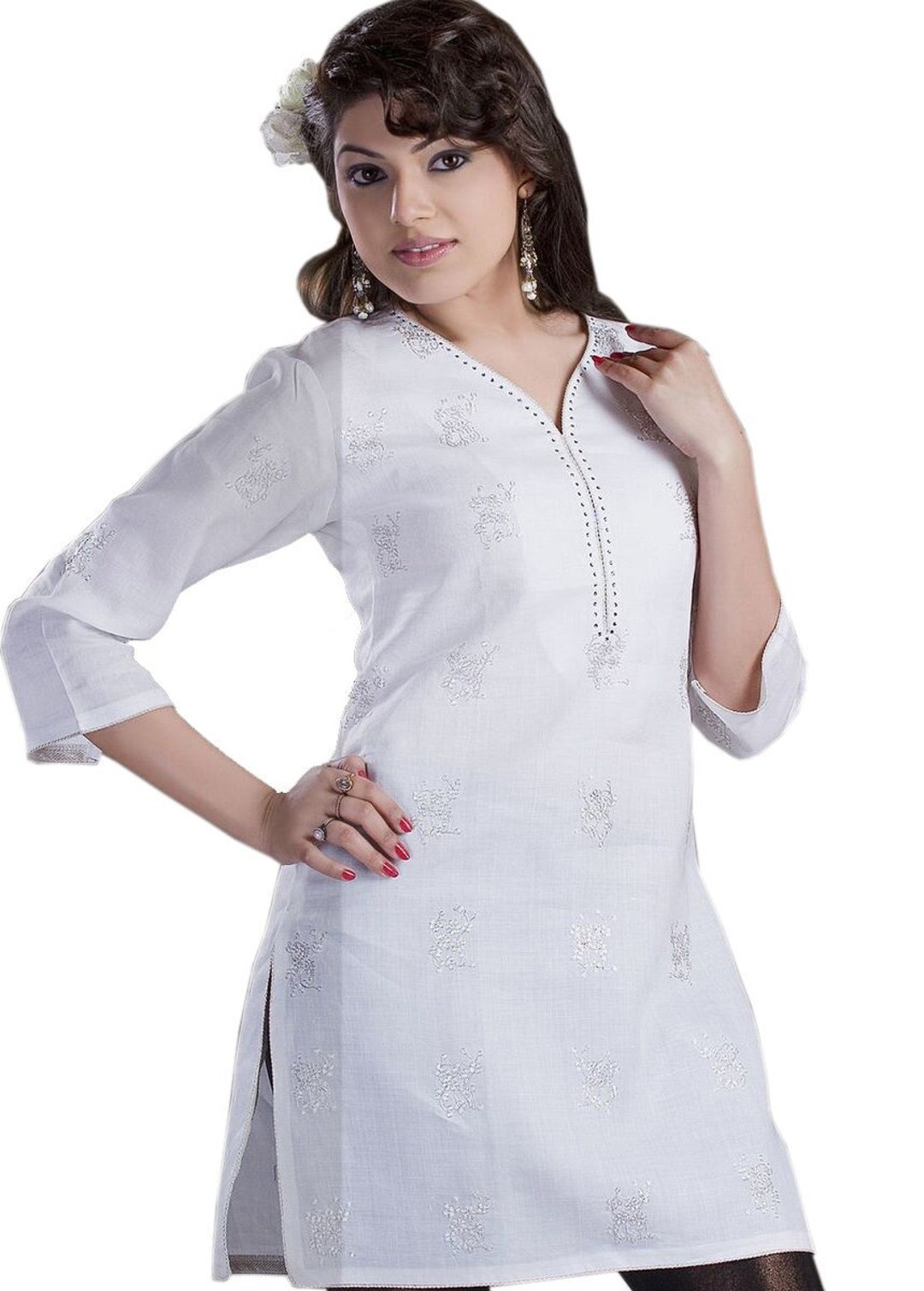 White Embroidered Tunic Top/casual Wear/party Wear/plus Size Tunic ...