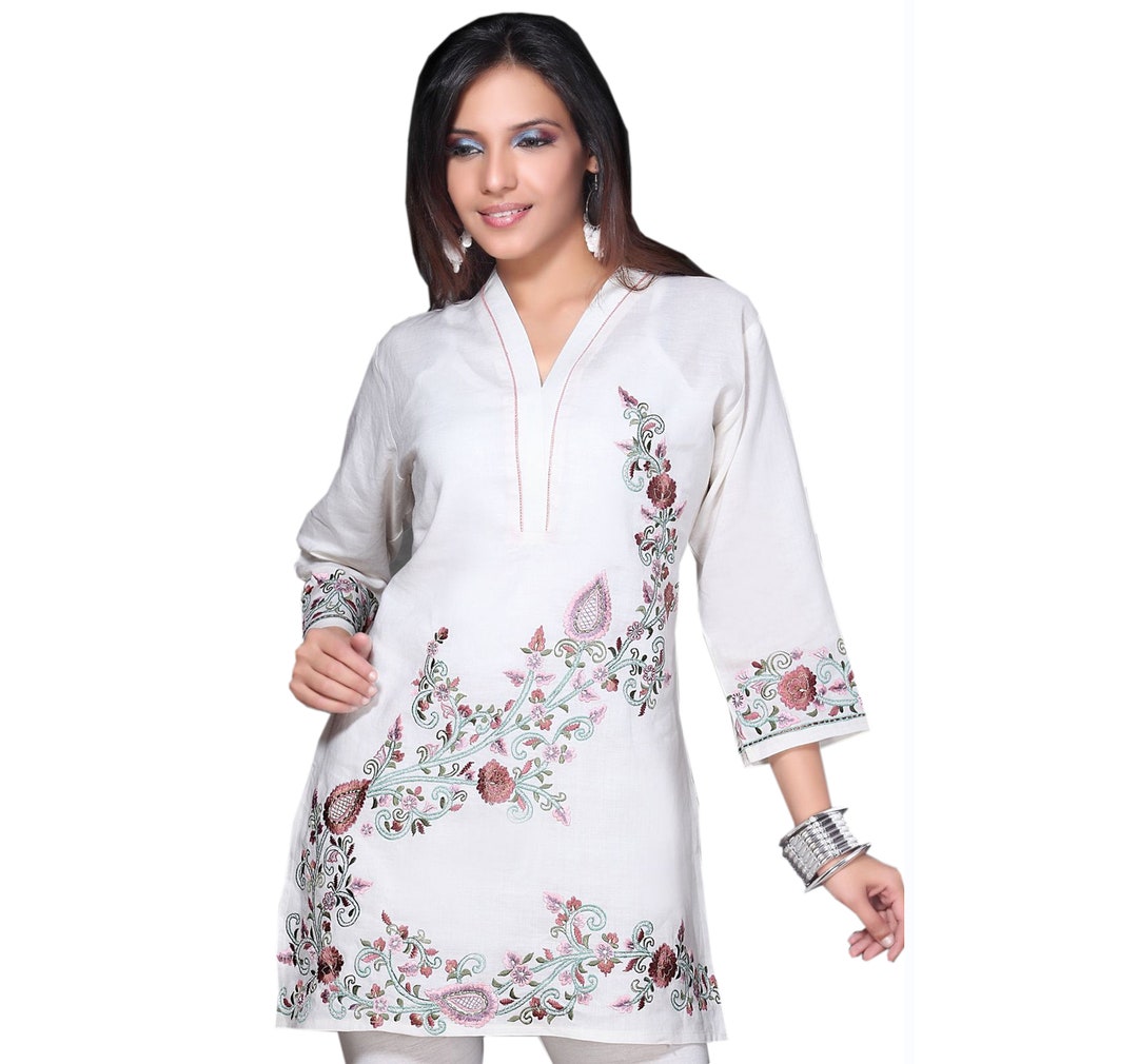 Cotton Tunic White Blouse Top, Ladies Apparel, Embroidered Top for ...