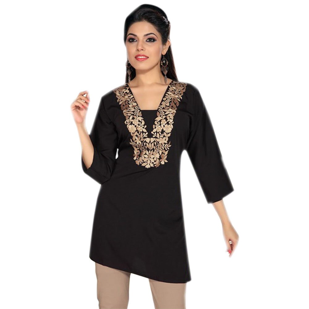 Women Black Embroidered Tunic, Party Dress, Casual Dress, Black Dress ...