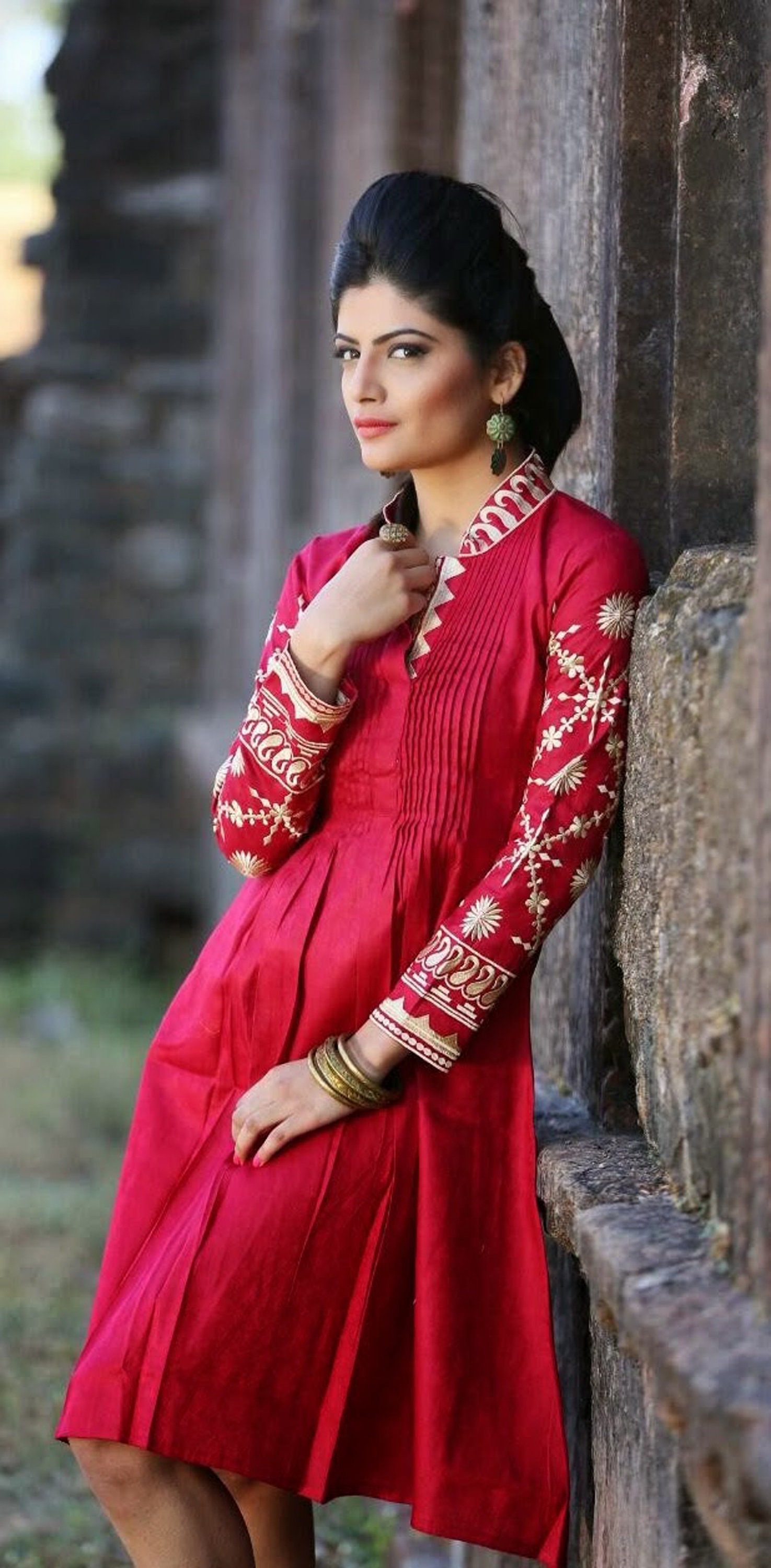 Red Pure Cotton Tunic/arya Sleeve Embroidery/ Cotton Top/ Casual Cotton ...