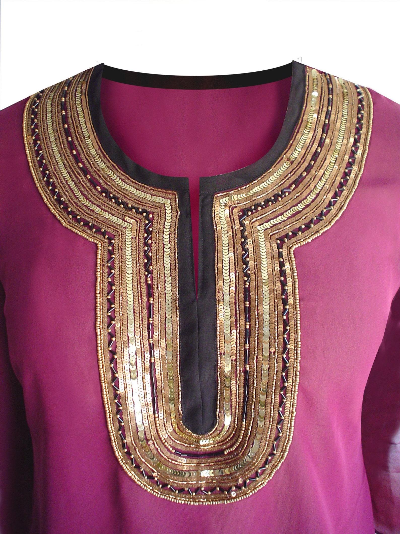 Deep Purple Tunic Hand Embroidered With Sequins and Beads Tunic Top ...