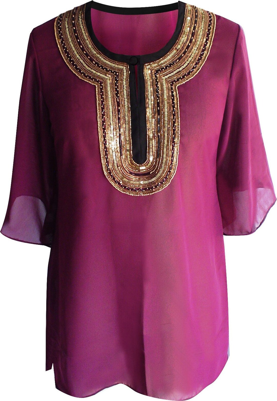 Deep Purple Tunic Hand Embroidered With Sequins and Beads Tunic Top ...