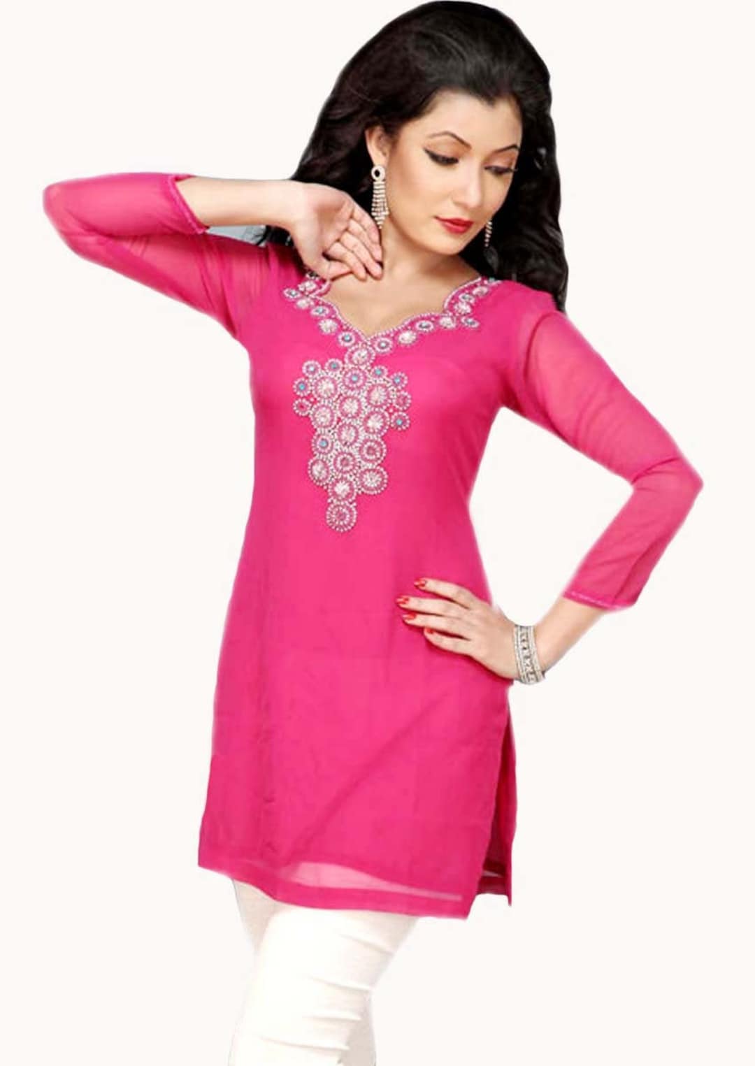 Lovely Rose Georgette Tunic Top Casual Dress / 3/4 Sleeve Tunics / Mini ...