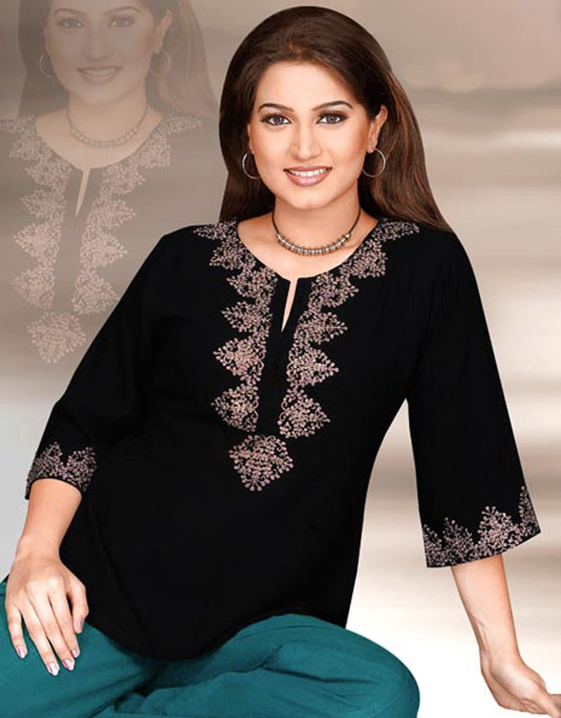 Woman Black Tunic, Boho Tunic/embroidered Tunic/plus Size Tunic/ Tunic ...