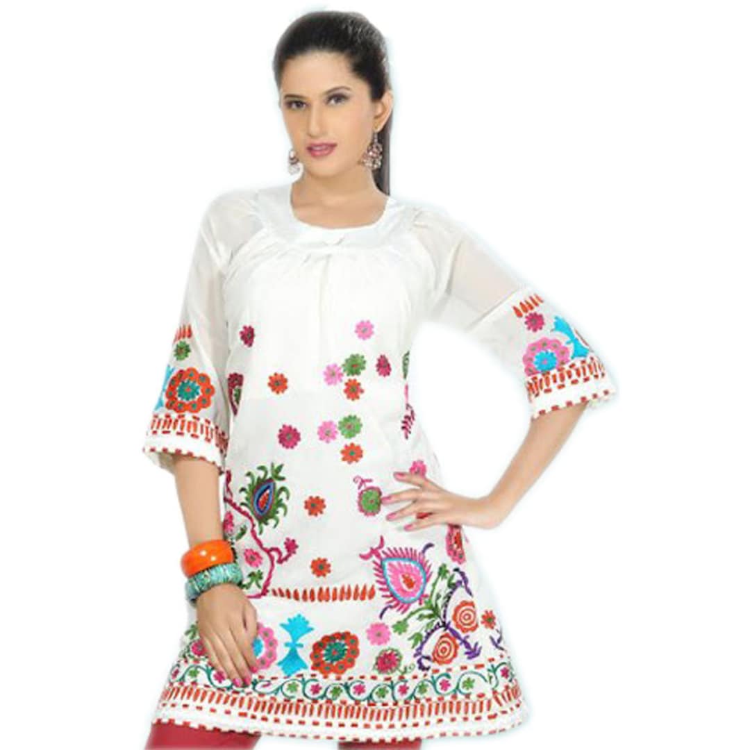 White Embroidered Tunic Top/casual Wear/party Wear/plus Size Tunic ...