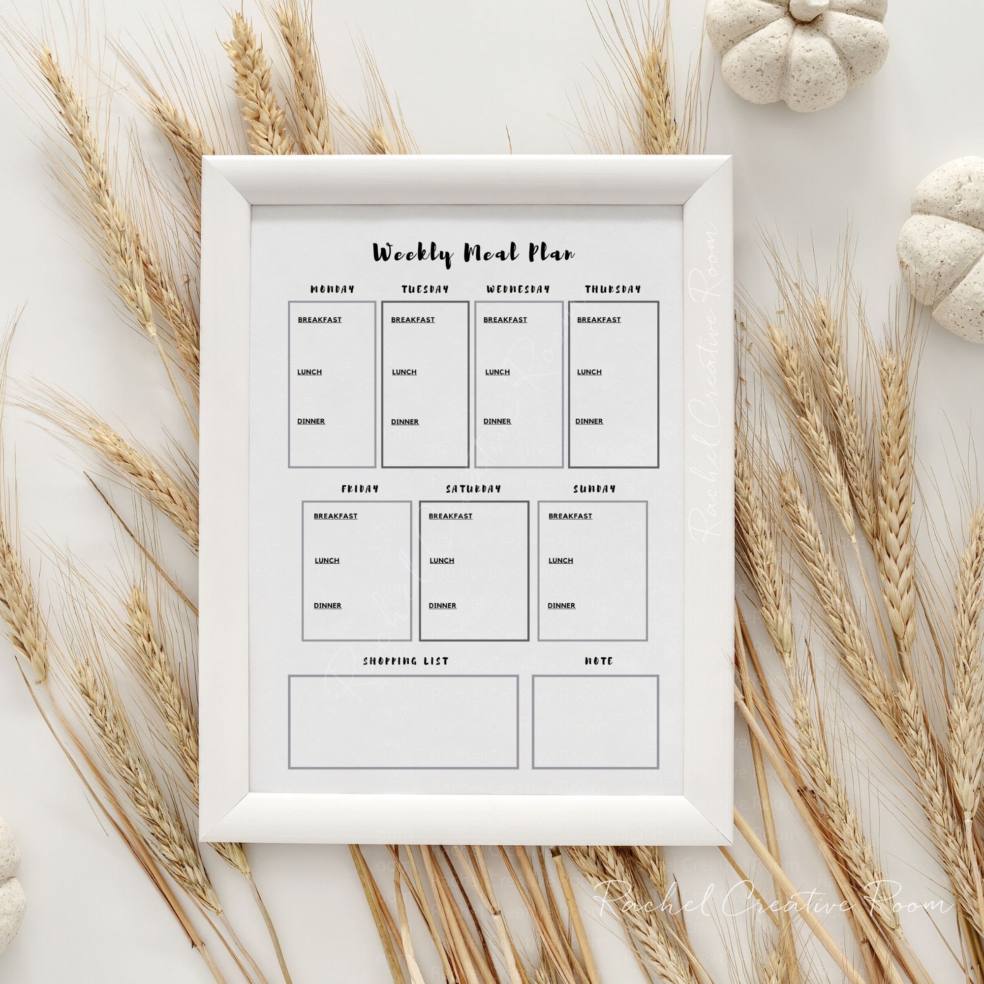 Printable Minimalist Black & White Weekly Meal Plan Meal Planner Meal ...