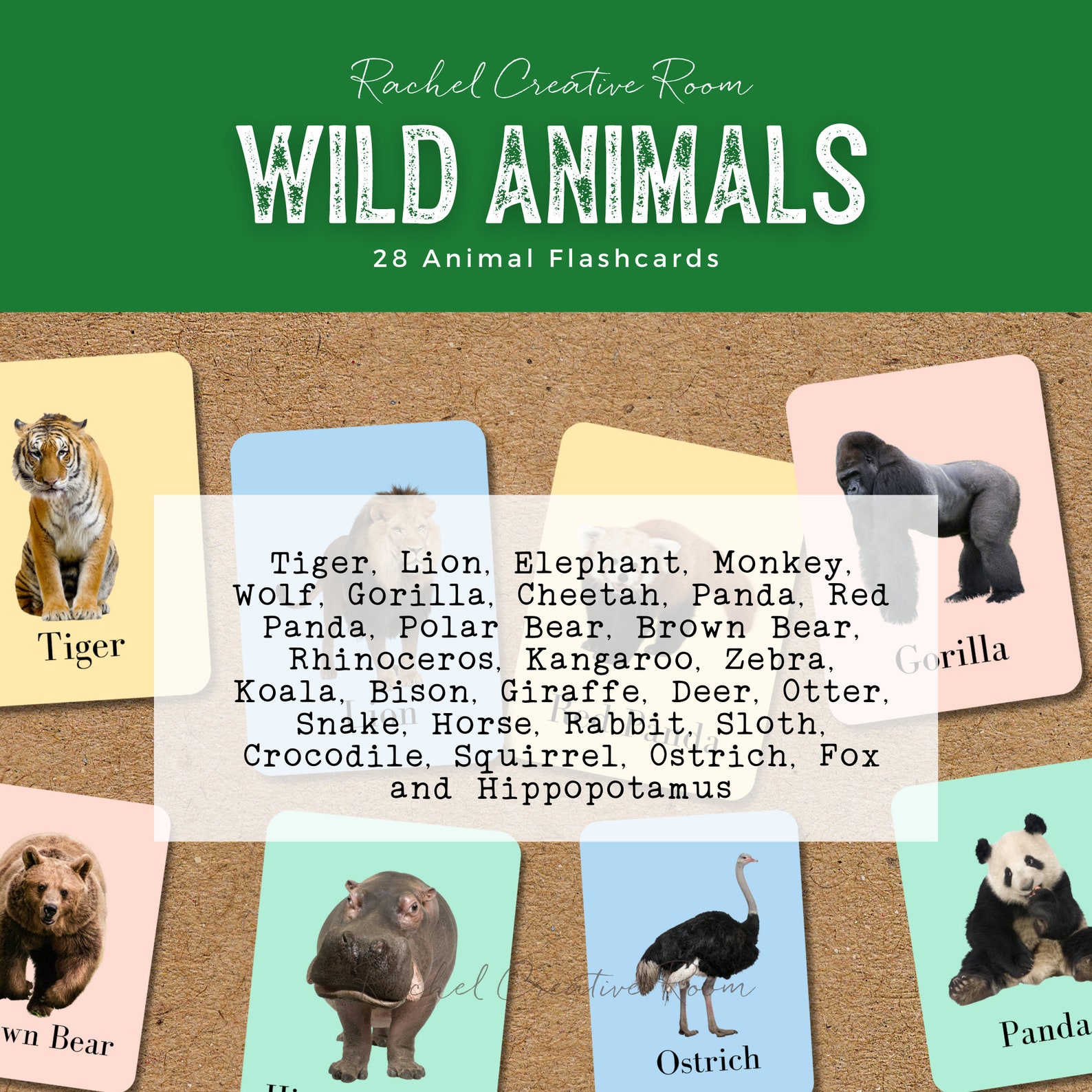 Real Wild Animals Educational Flashcards, Cute Animal, Educational ...