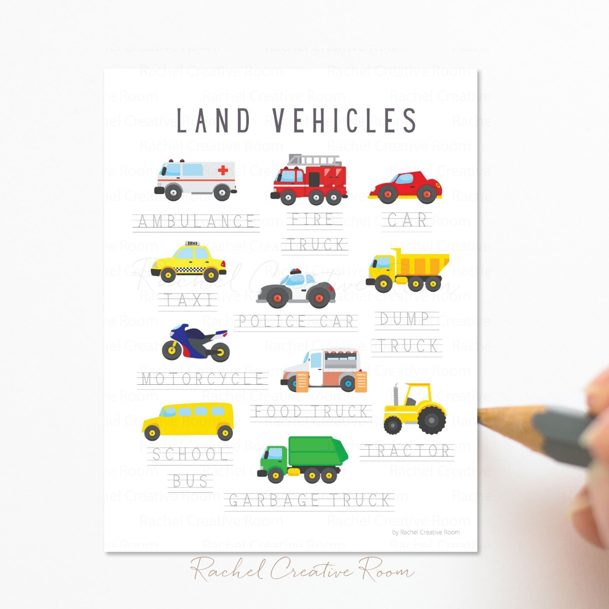 Educational Learning Land Vehicles Tracing | Transportation | Preschool ...