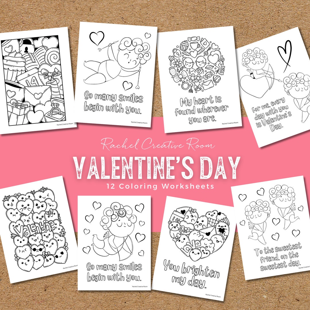 12 Valentine's Day Coloring Pages - Etsy
