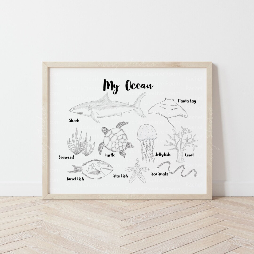 Printable 'my Ocean' Coloring Activity Wall Art | A4 and A3 Sizes ...