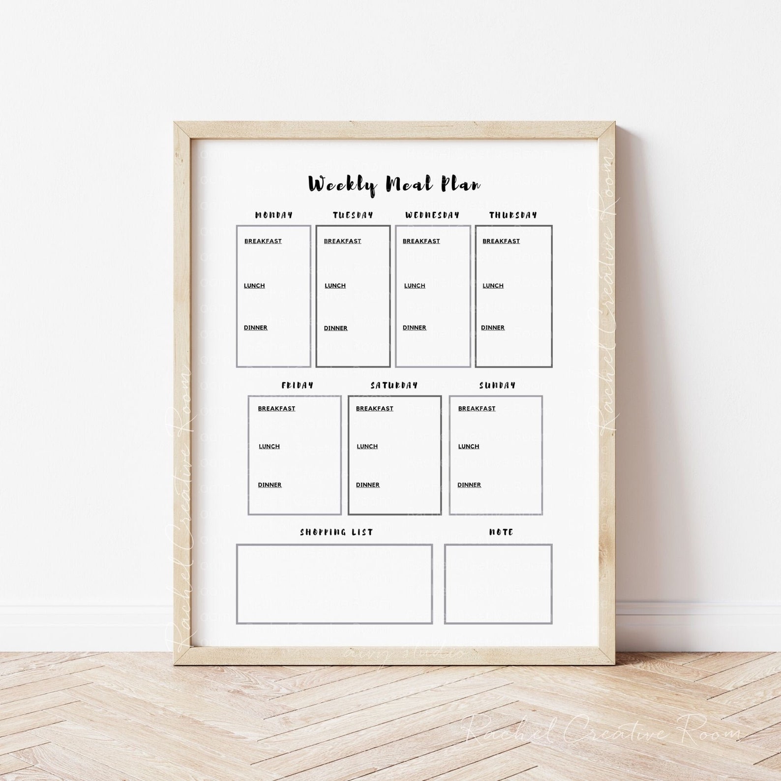 Printable Minimalist Black & White Weekly Meal Plan Meal Planner Meal ...