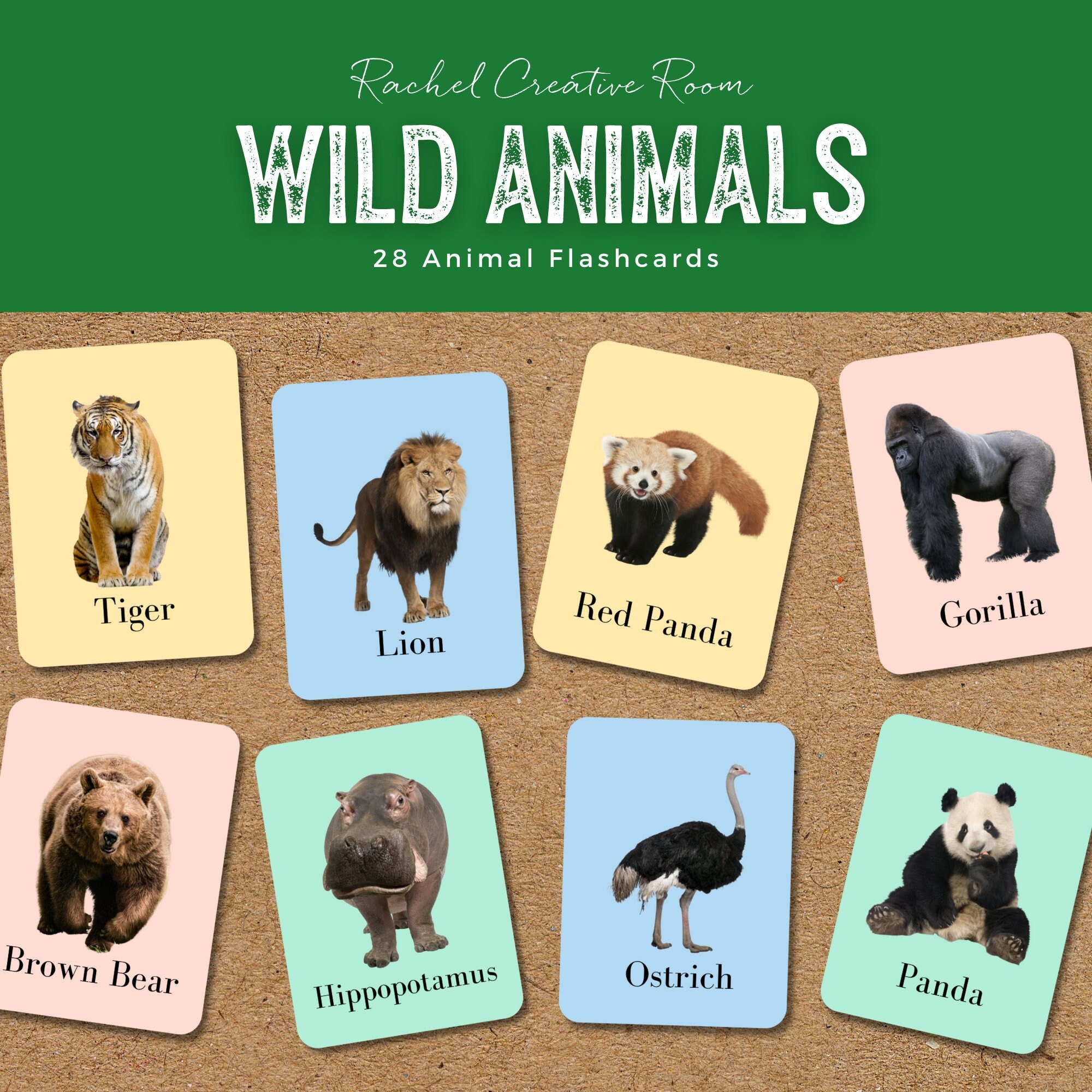 Real Wild Animals Educational Flashcards, Cute Animal, Educational ...