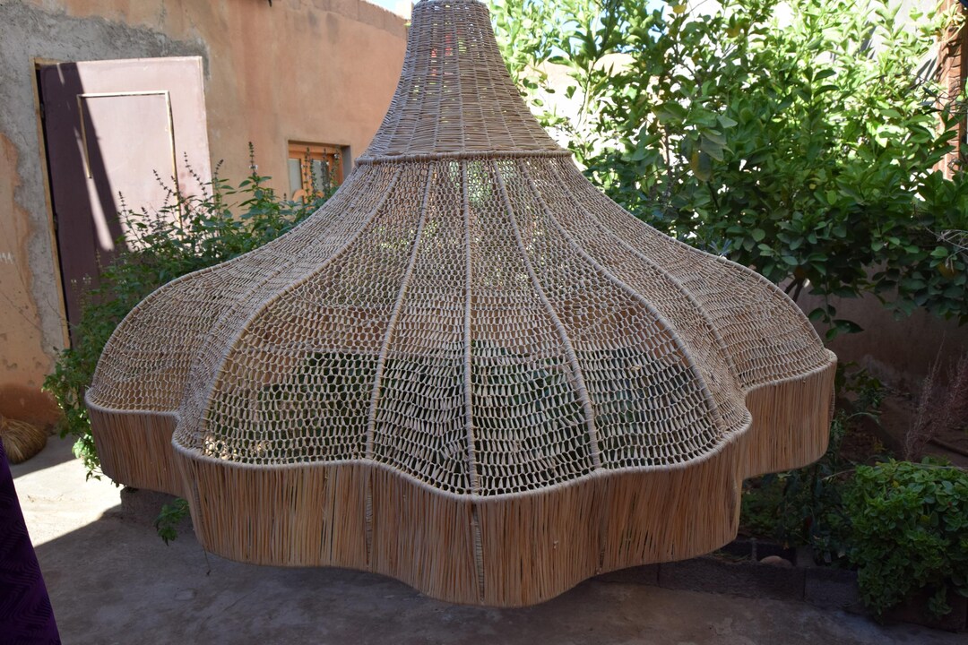 Large Rattan Pendant Lamp – Boho Wicker Ceiling Light – Handmade Eco ...