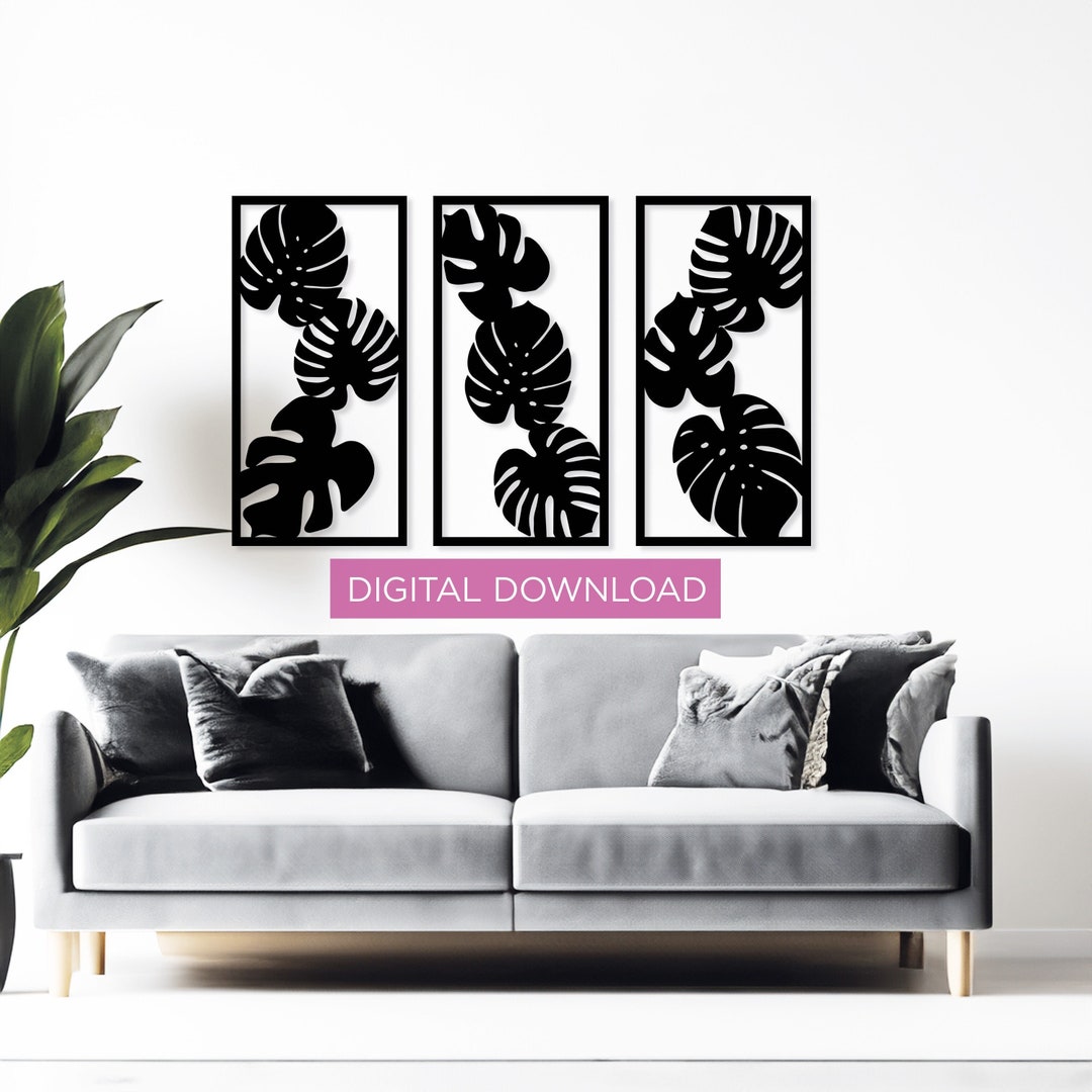 Monstera Leafs Wall Panel Laser Cut Dxf Svg Pdf Vector Ai Decal ...