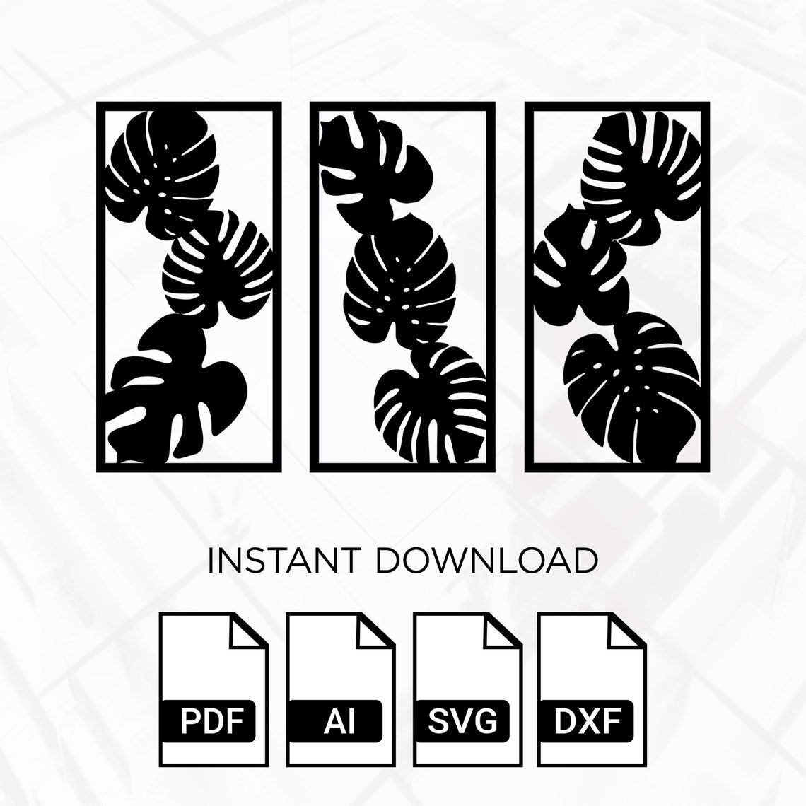 Monstera Leafs Wall Panel Laser Cut Dxf Svg Pdf Vector Ai Decal ...