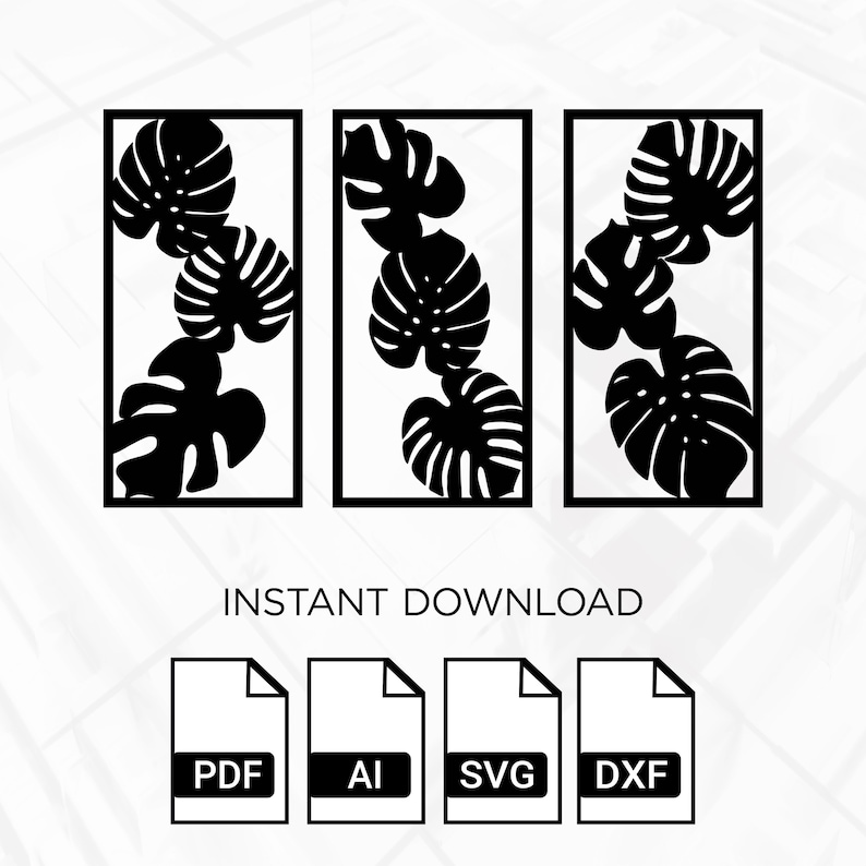 Monstera Leafs Wall Panel Laser Cut Dxf Svg Pdf Vector Ai Decal ...
