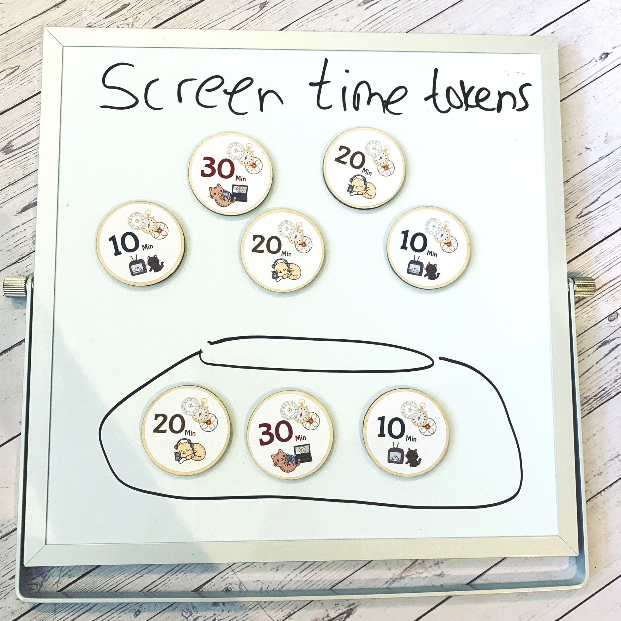 Kids Screen Time Wood Magnet Tokens - Child Earns Tech Electronic ...