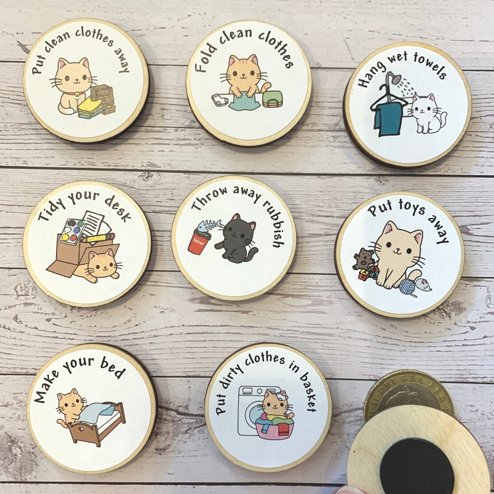 Tidy BEDROOM Kids Chores Wood Magnet Tokens - Eco Friendly Routine ...