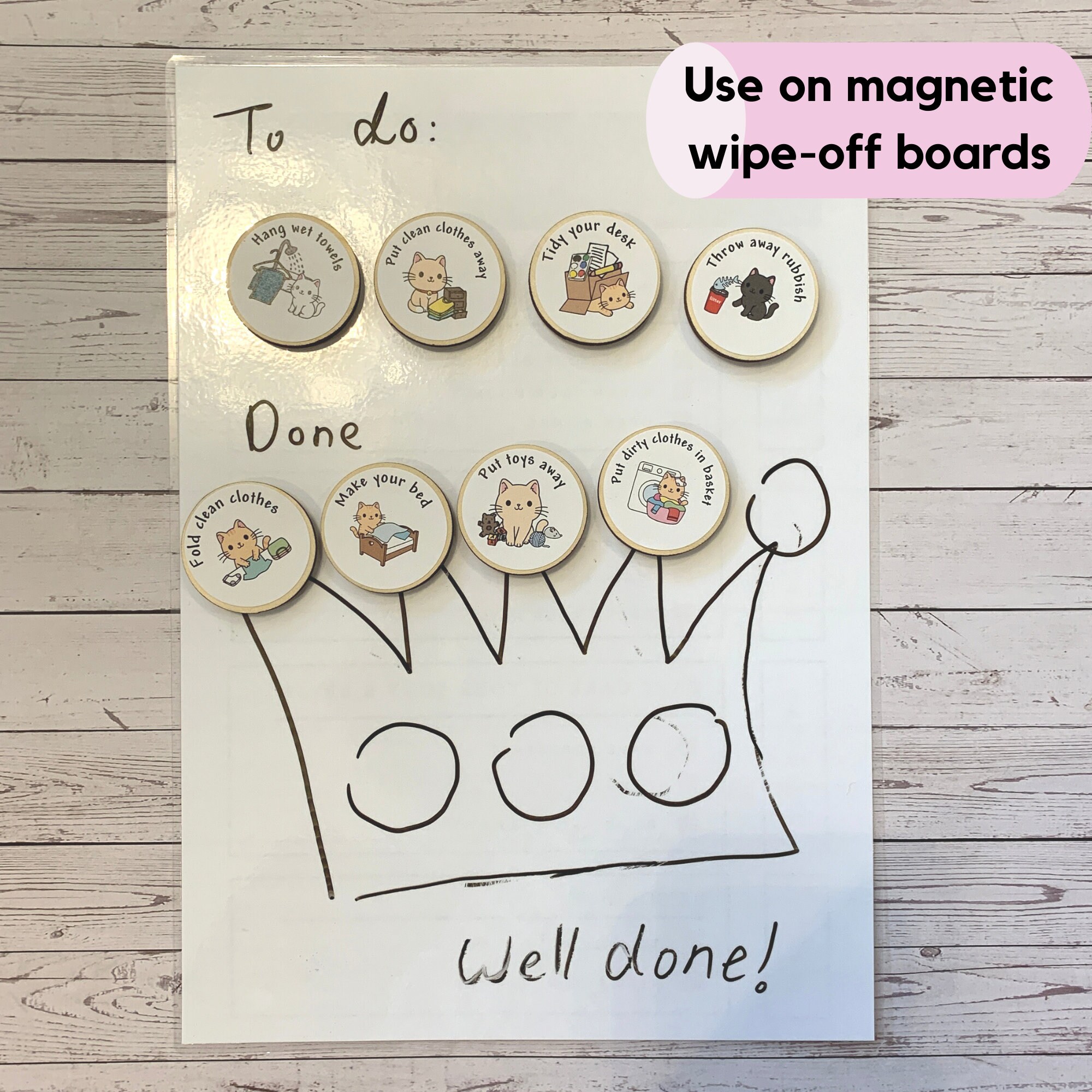 Tidy BEDROOM Kids Chores Wood Magnet Tokens - Eco Friendly Routine ...
