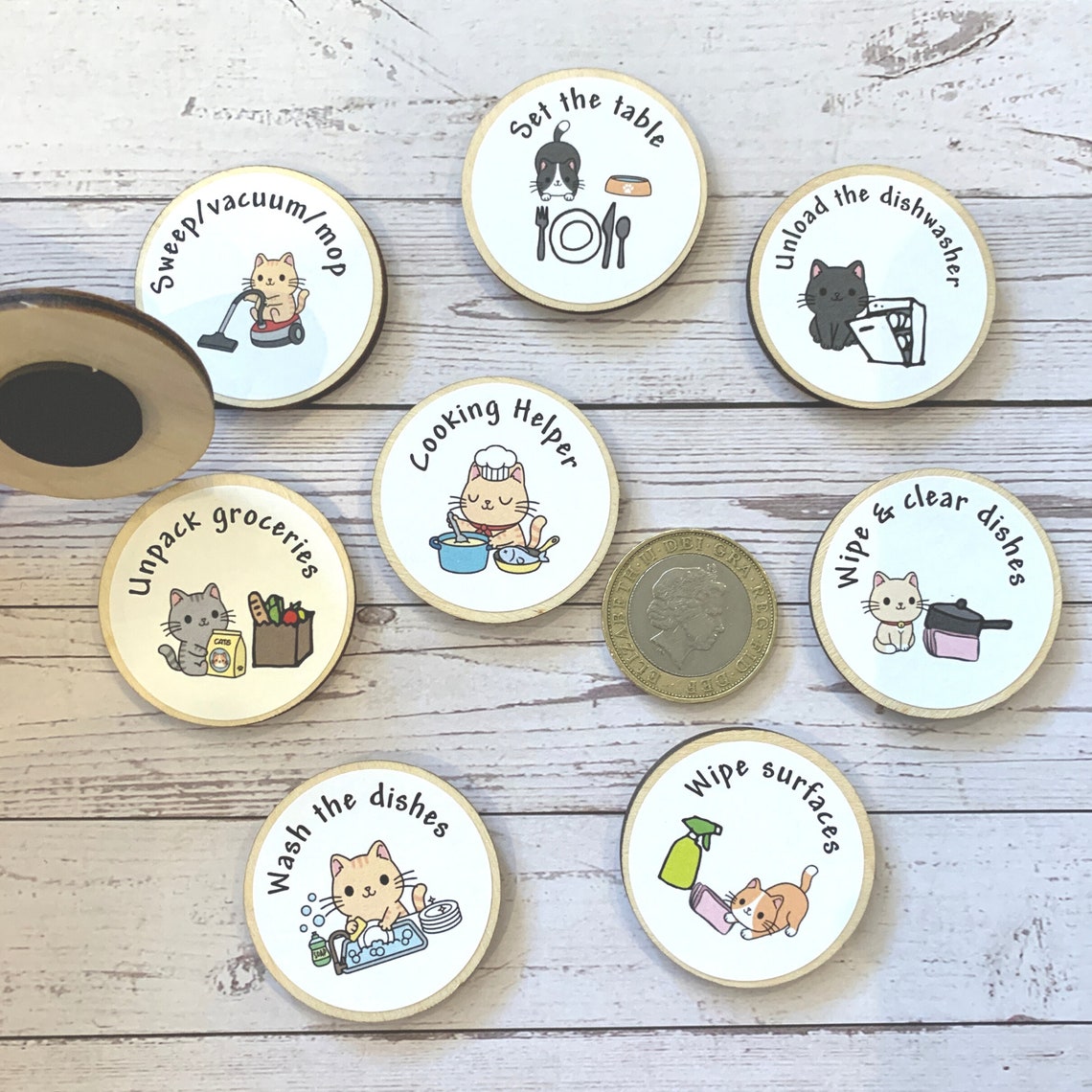 Tidy KITCHEN Kids Chores Wood Magnet Tokens Eco Friendly Wood Magnet ...