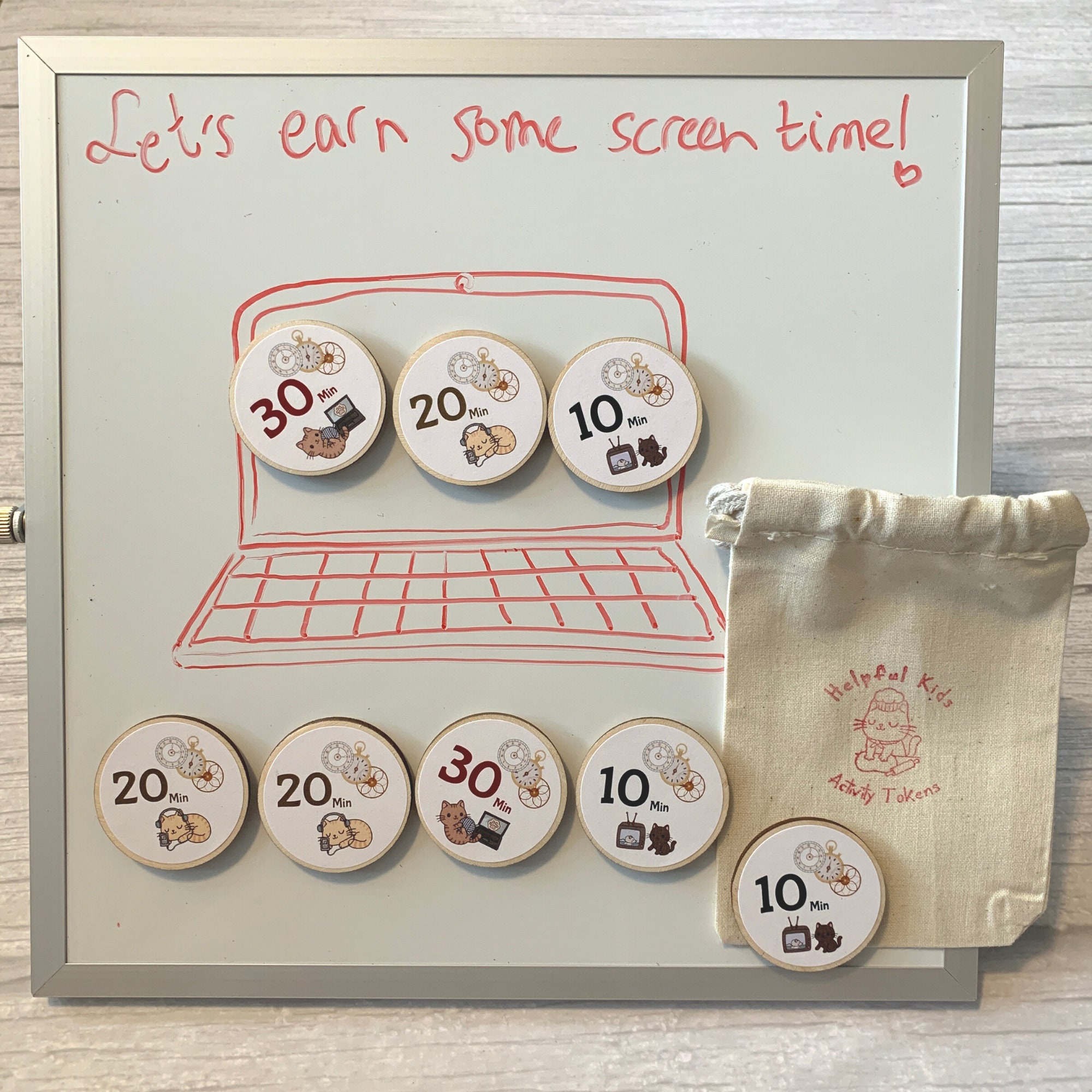 Kids Screen Time Wood Magnet Tokens - Child Earns Tech Electronic ...