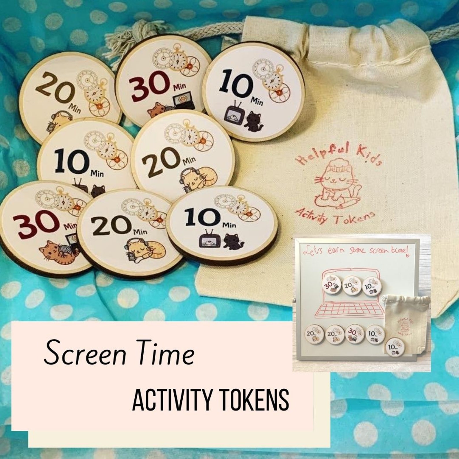 Kids Screen Time Wood Magnet Tokens Child Earns Tech - Etsy UK