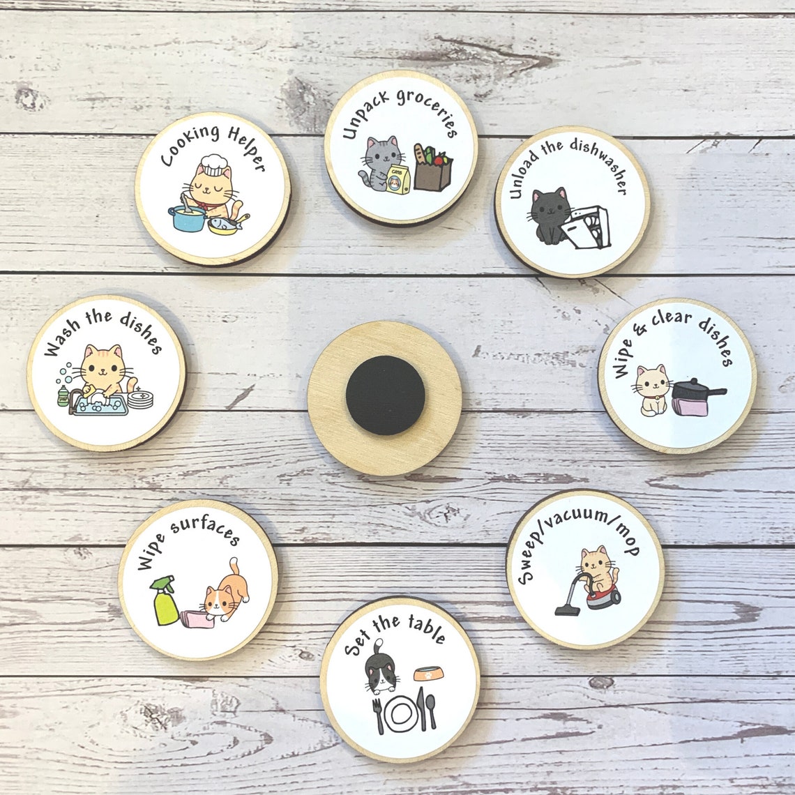 Tidy KITCHEN Kids Chores Wood Magnet Tokens Eco Friendly Wood Magnet ...