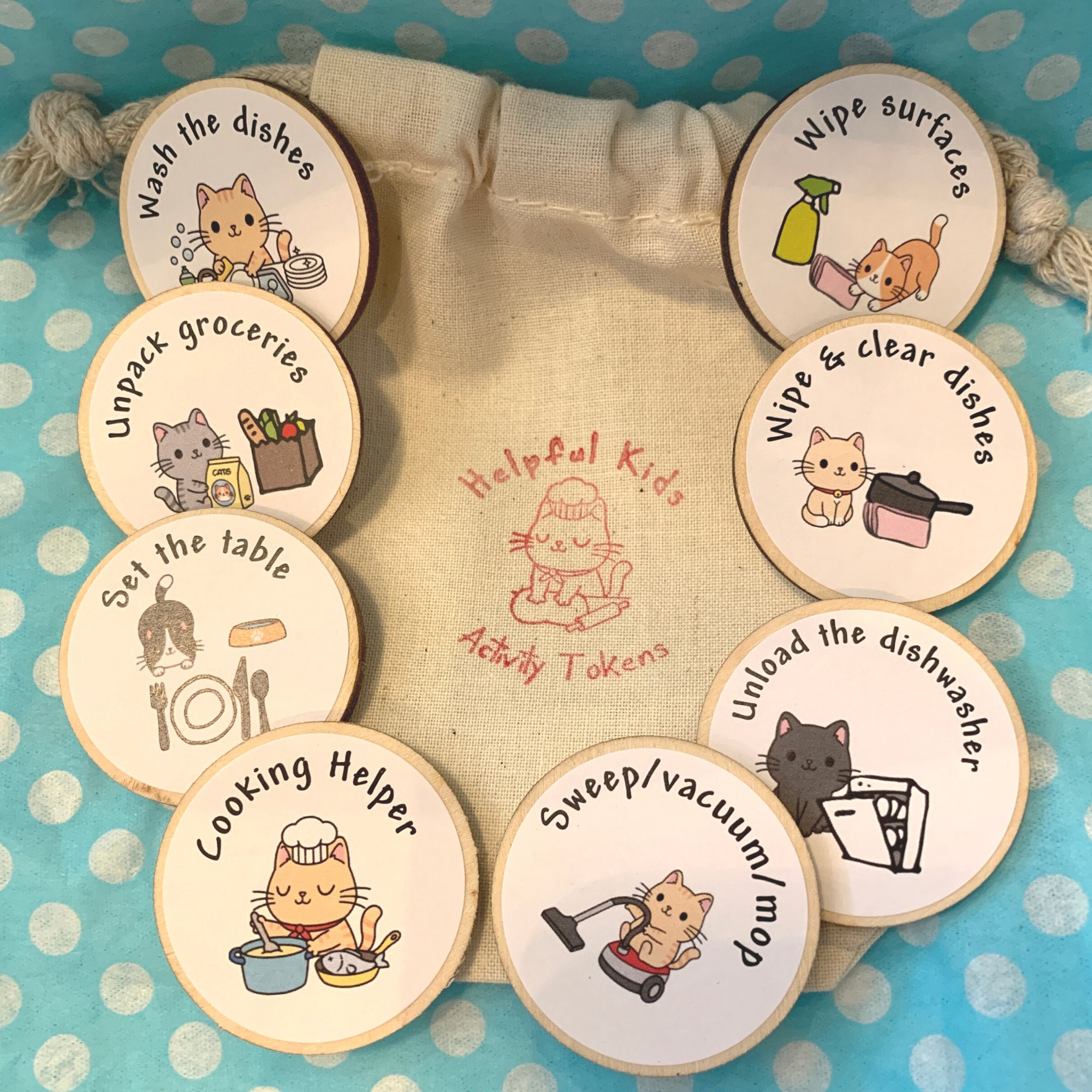 Tidy KITCHEN Kids Chores Wood Magnet Tokens Eco Friendly Wood Magnet ...