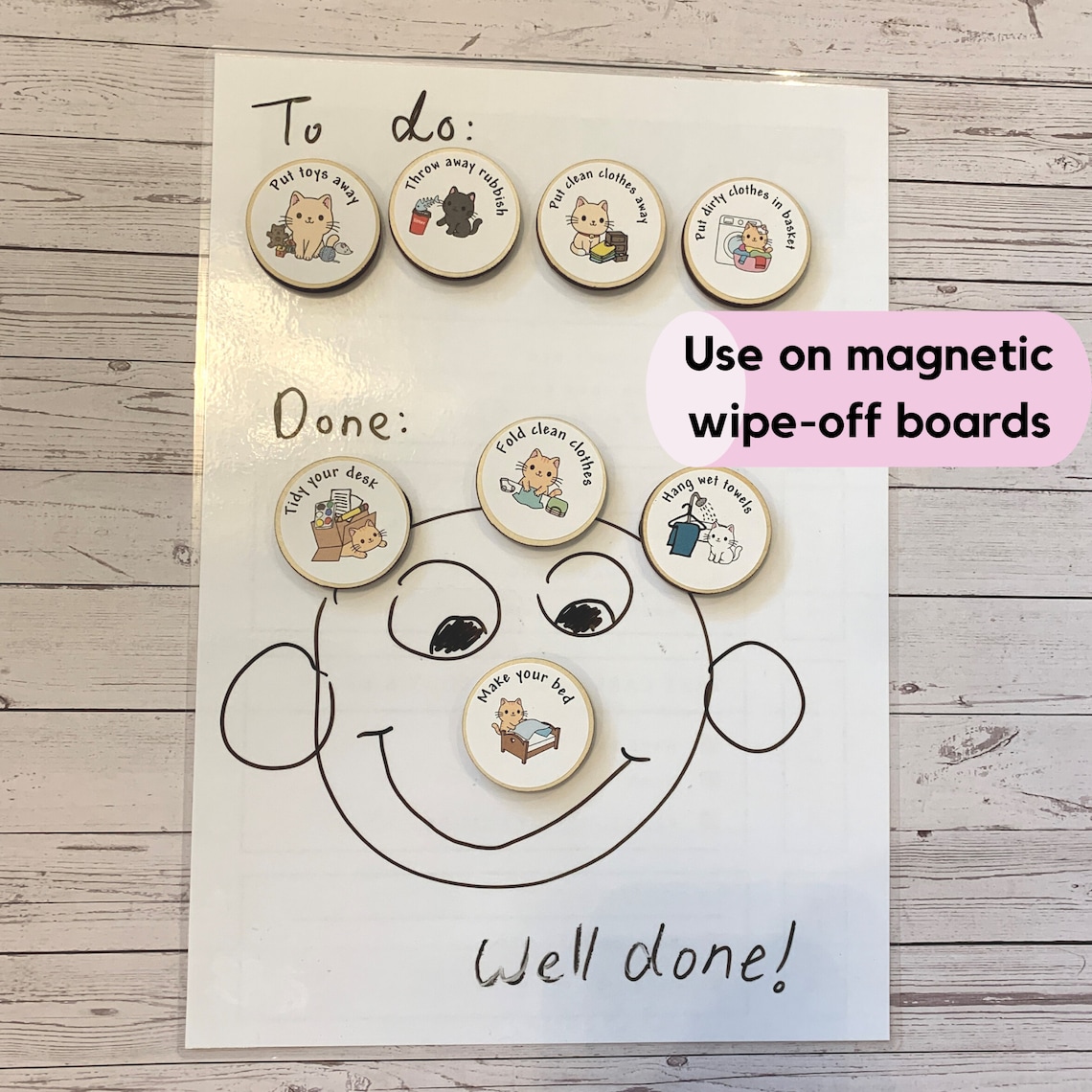 Tidy BEDROOM Kids Chores Wood Magnet Tokens - Eco Friendly Routine ...