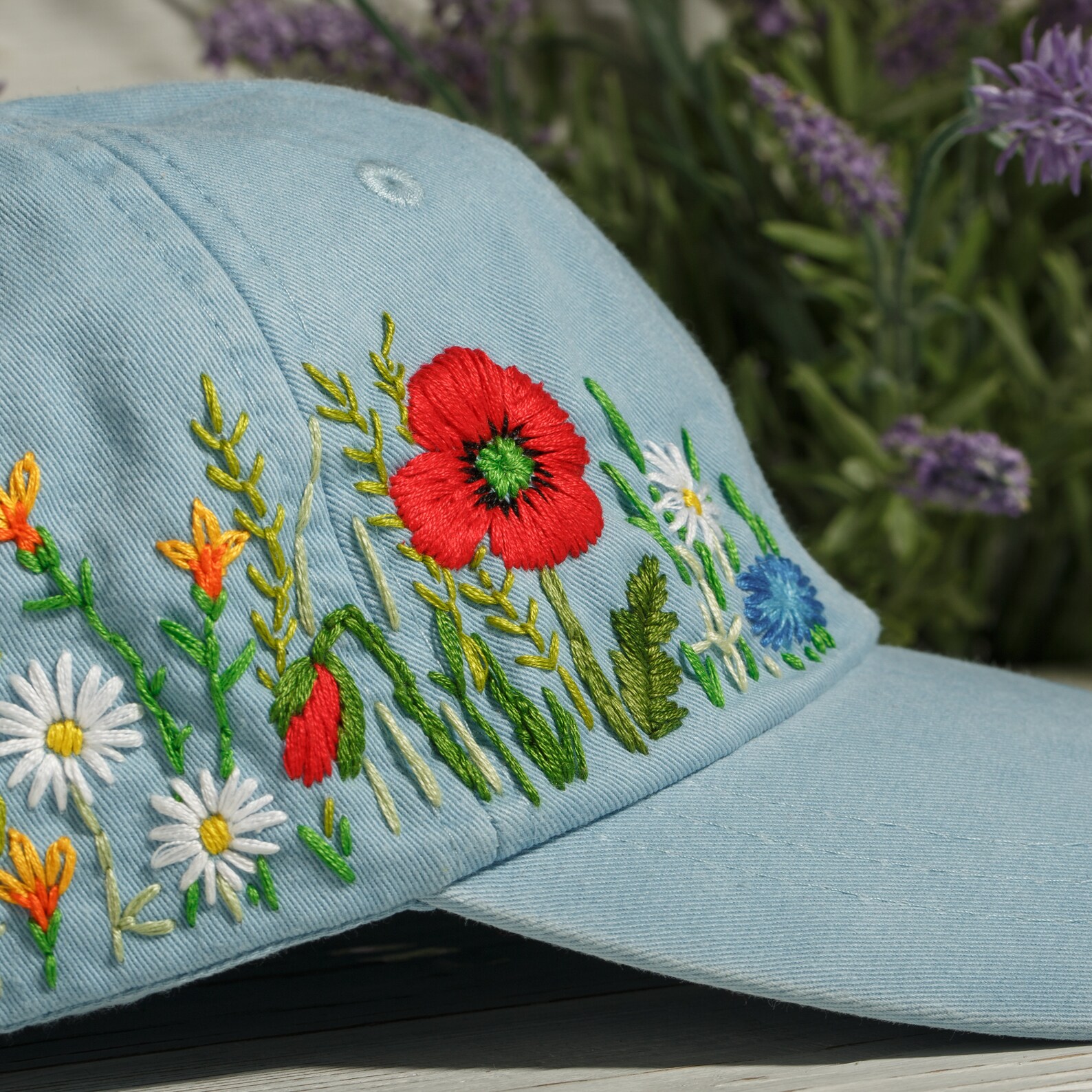 Hand Embroidered Colorful Cap Custom Floral Cap Red Poppy | Etsy