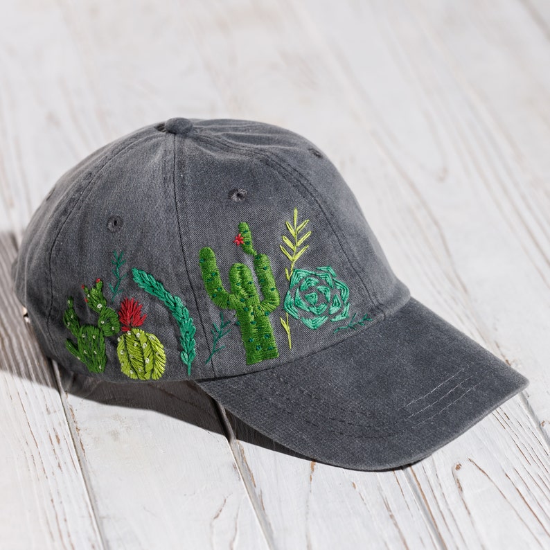 Hand Embroidered Cactus Hat, Custom Trucker Hat With Cactus Embroidery ...