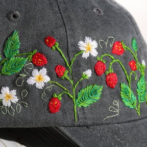 Hand Embroidered Strawberry Hat, Custom Baseball Cap With Wild ...