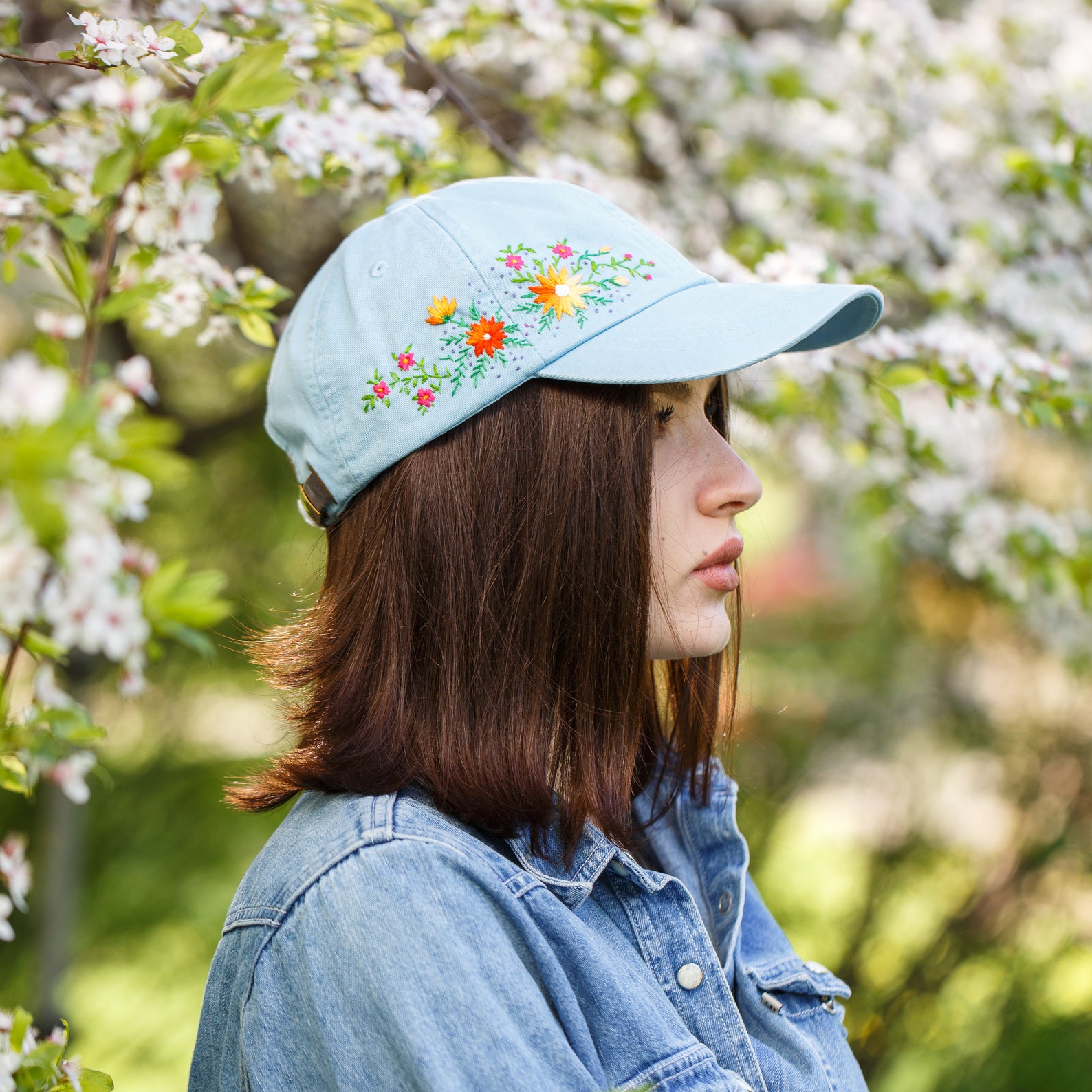 Flower Embroidery Women Baseball Cap Hand Stitched Hat With - Etsy