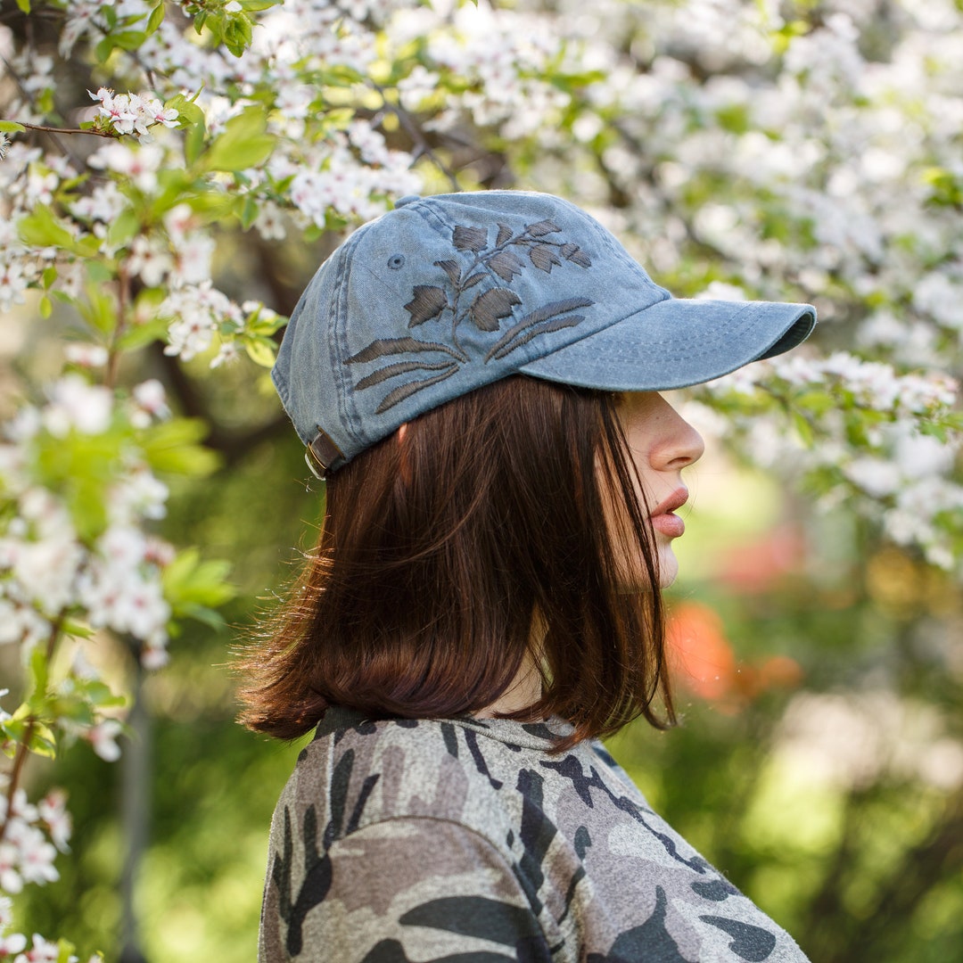 Hand Stitched Custom Baseball Cap With Flower Embroidery Design, Made ...