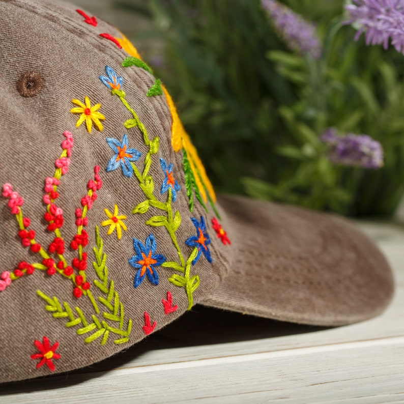 Hand Stitched Flower Hat Embroidered Baseball Cap Custom | Etsy