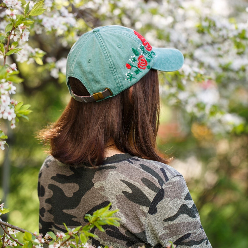 Rose embroidery vintage baseball cap hand stitched hat with - Etsy México
