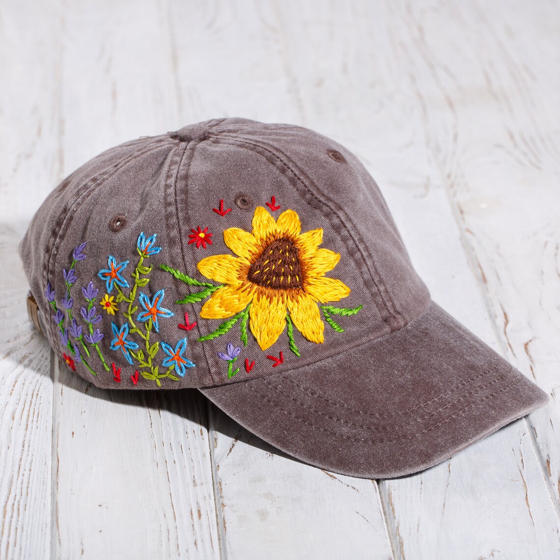 Hand Embroidered Flower Baseball Cap Floral Embroidery Hat | Etsy