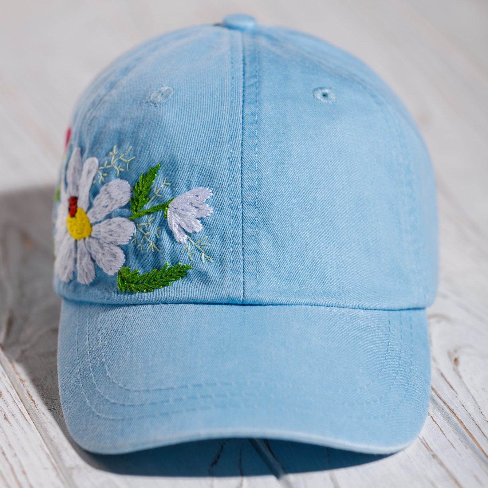 Cotton Cap With Hand Embroidered Chamomile, Thistle Embroidery Design ...