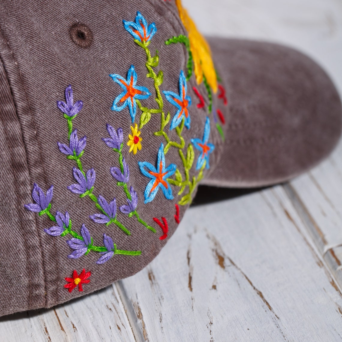 Hand Embroidered Flower Baseball Cap Floral Embroidery Hat | Etsy