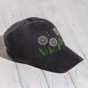 Dandelion Wildflowers Black Baseball Cap for Women, Custom Hat With ...