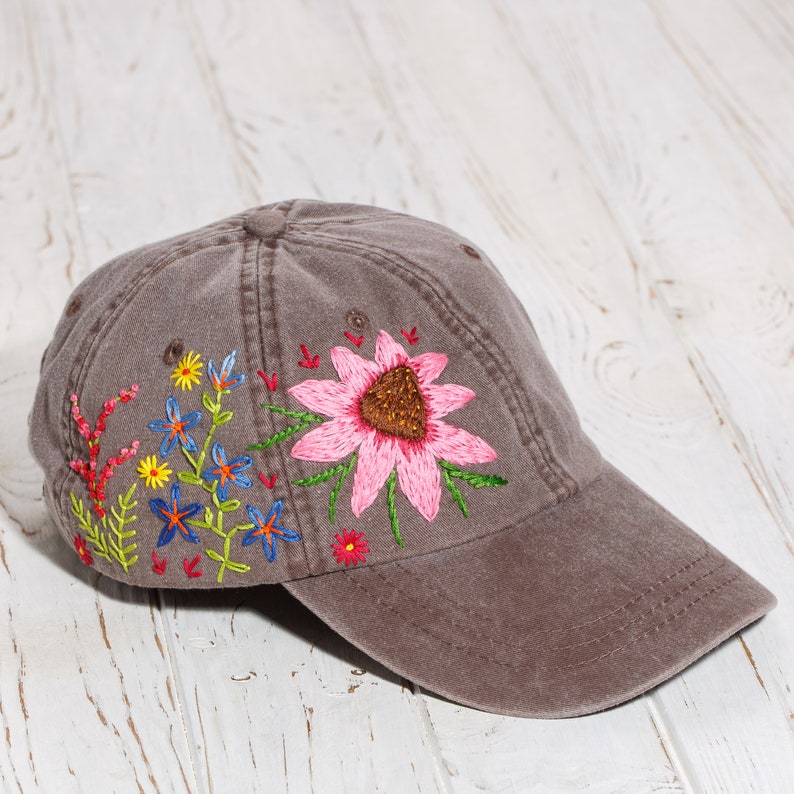 Hand Embroidered Flower Baseball Cap Floral Embroidery Hat | Etsy