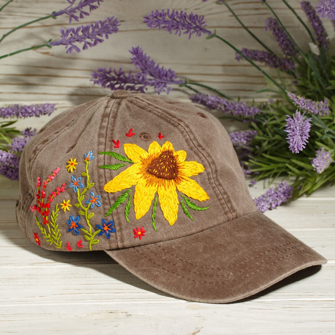 Hand Stitched Flower Hat, Embroidered Baseball Cap, Custom Embroidery ...