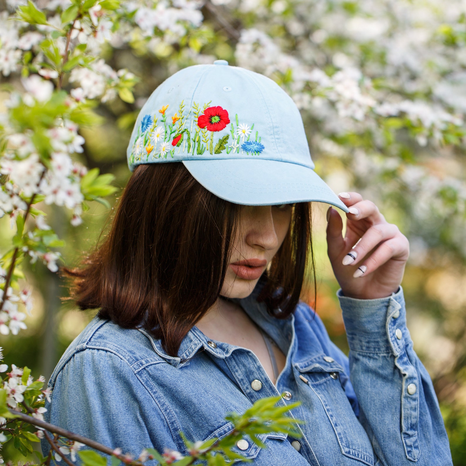 Hand Embroidered Colorful Cap Custom Floral Cap Red Poppy | Etsy
