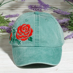 Rose embroidery vintage baseball cap hand stitched hat with - Etsy México