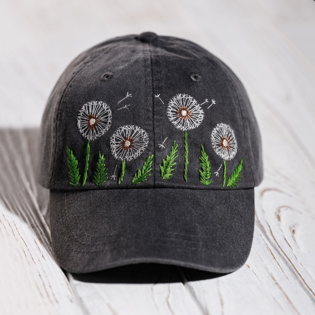 Dandelion Wildflowers Black Baseball Cap for Women, Custom Hat With ...