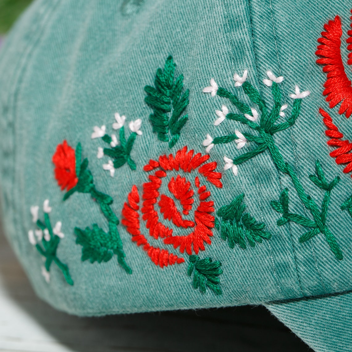 Rose embroidery vintage baseball cap hand stitched hat with - Etsy México