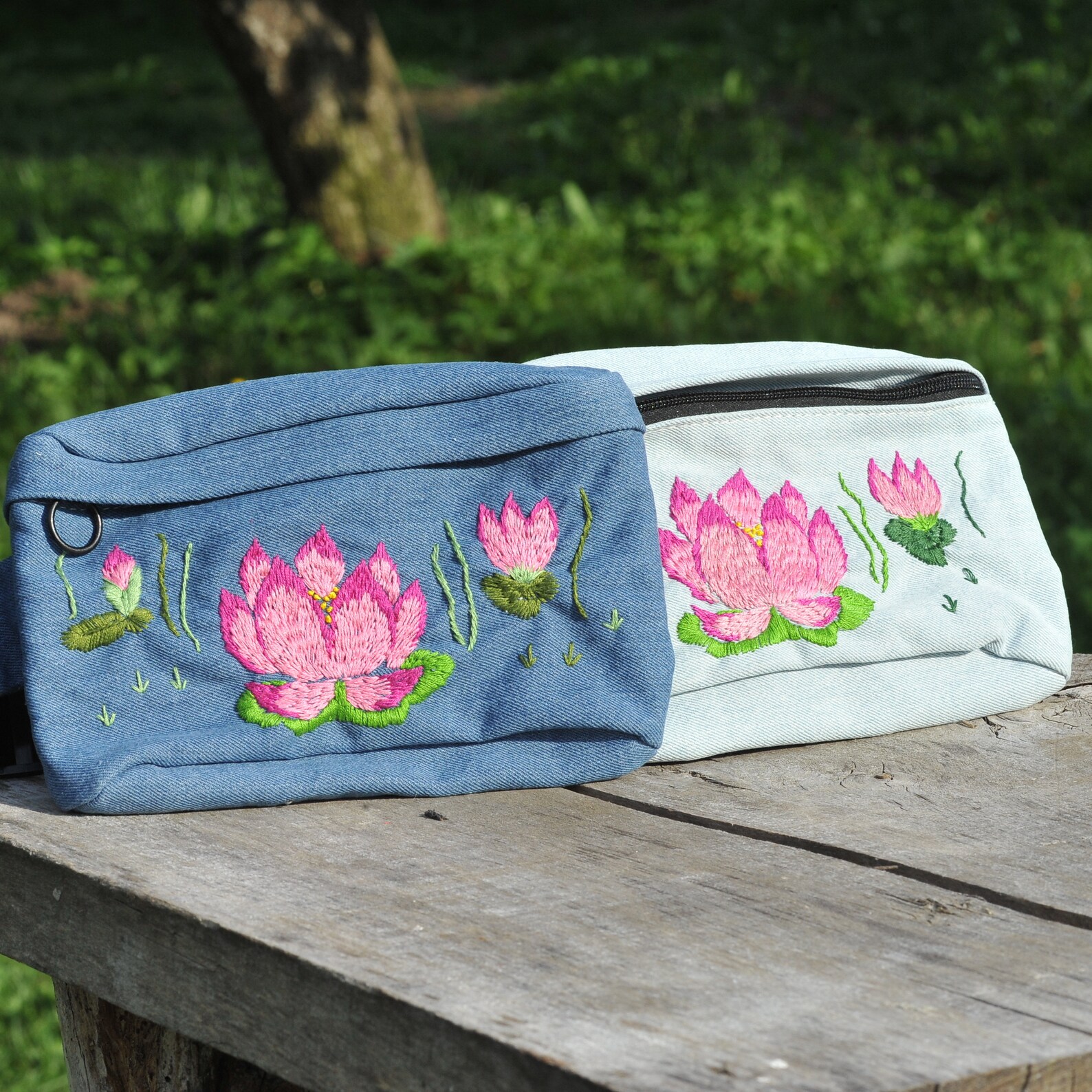 Floral Custom Fanny Pack, Flower Embroidery Waist Bag, Lotus ...